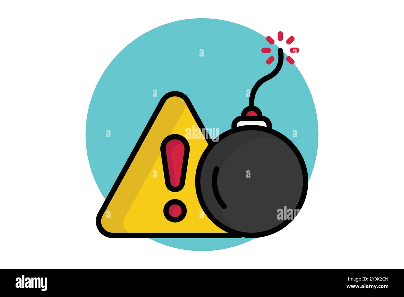 Threats colored outline icon. exclamation mark with bomb. icon related ...