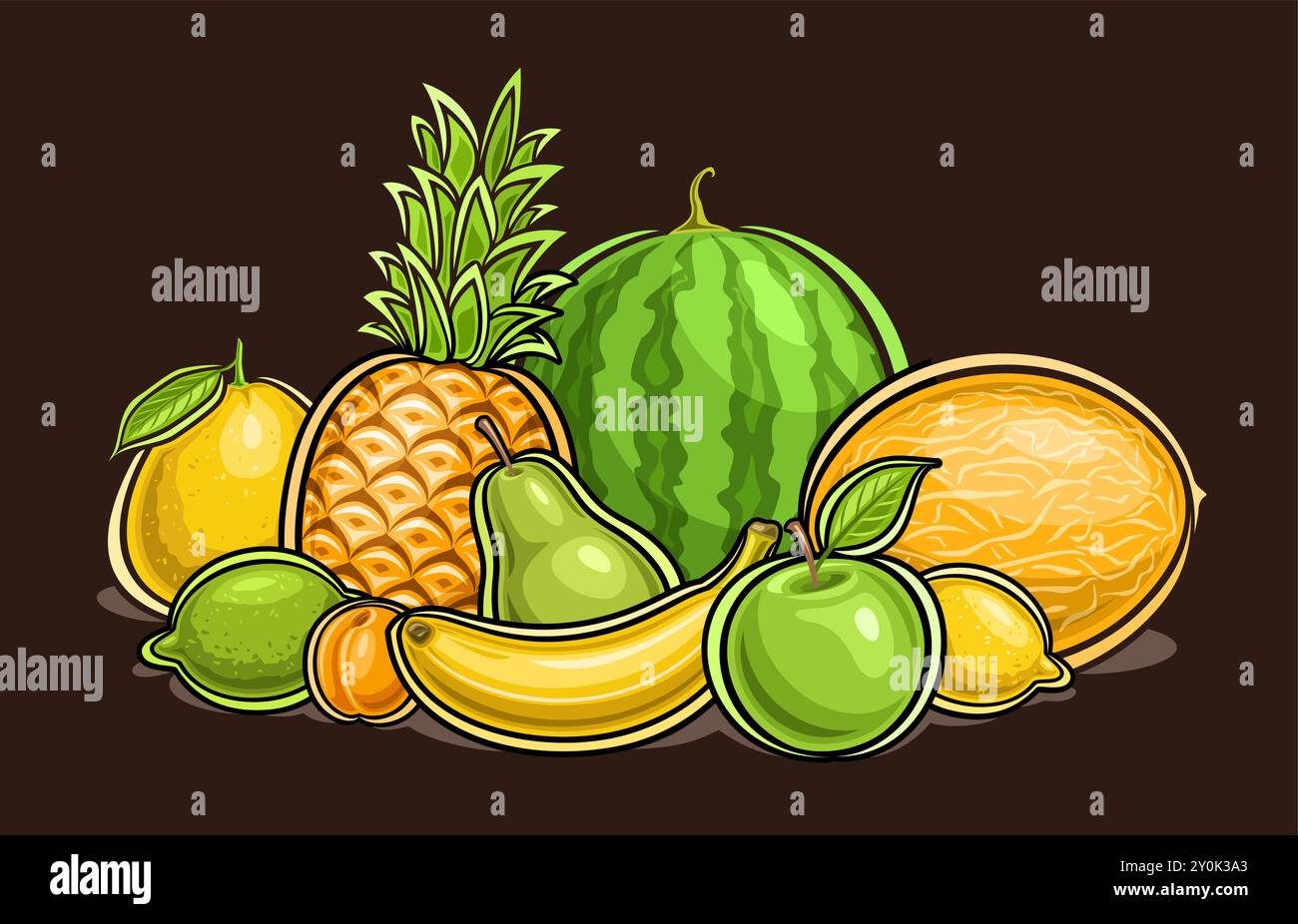 Vector Fruit Logo, decorative horizontal poster with simple outline ...