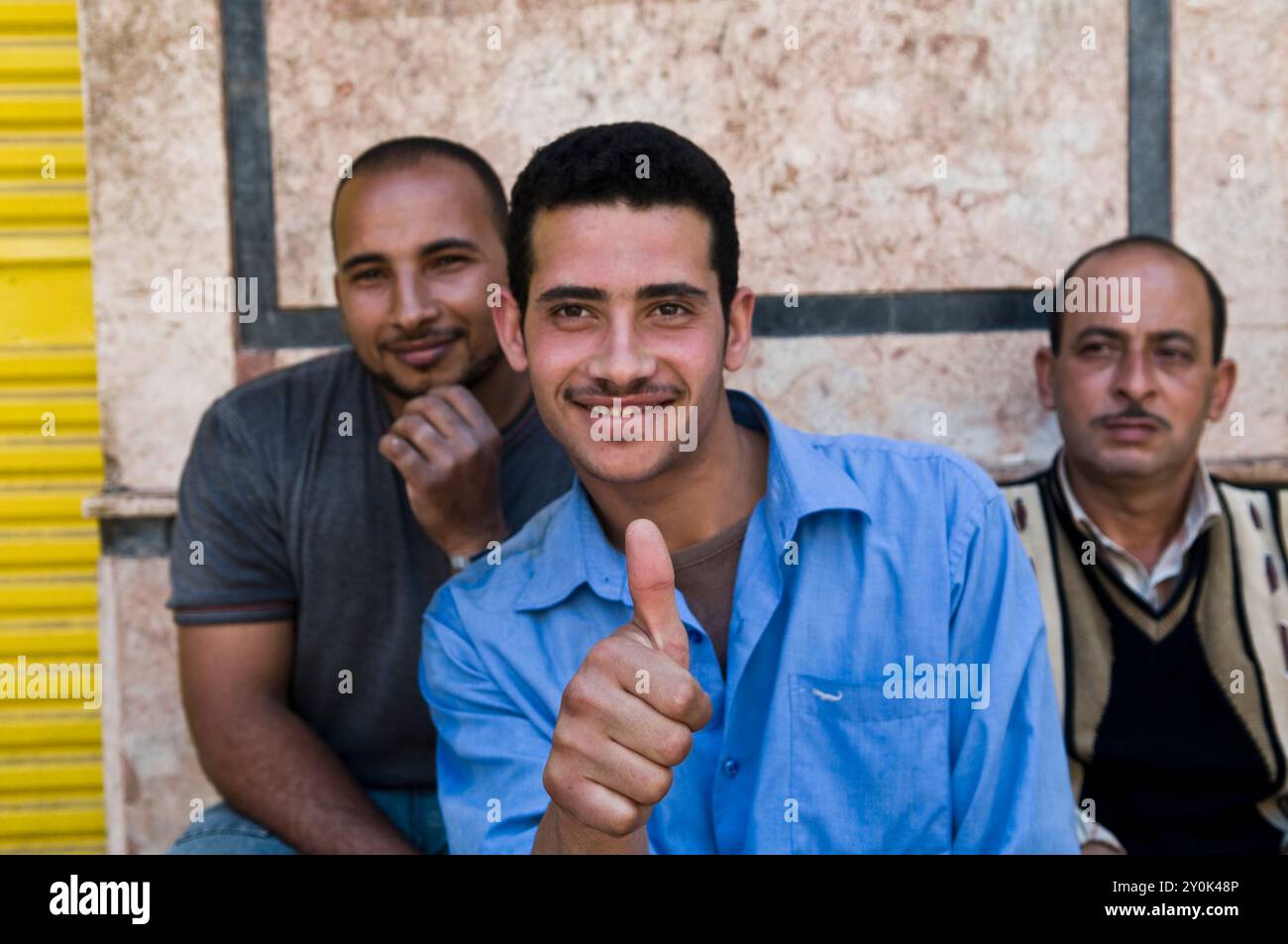 Cheerful Egyptian men in a small street café in Alexandria, Egypt Stock ...