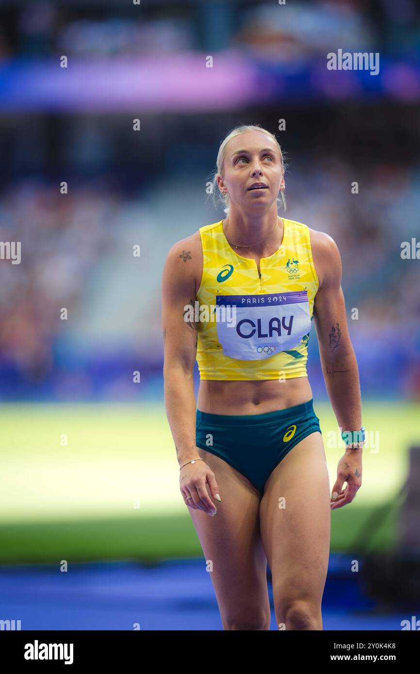 Liz Clay participating in the 100 meters hurdles at the Paris 2024 ...