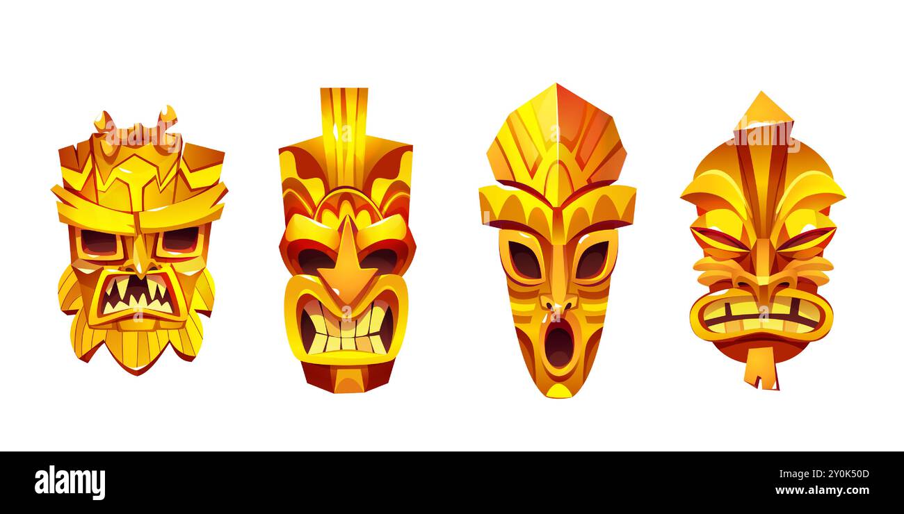 Golden tiki mask. African or hawaiian totem vector. Polynesian tribal ...