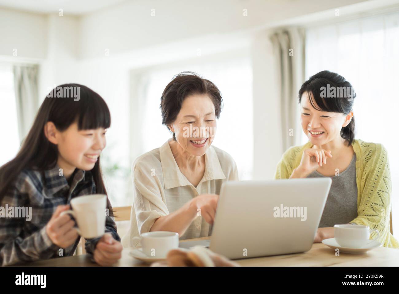 Three generations family using a computer Stock Photo - Alamy
