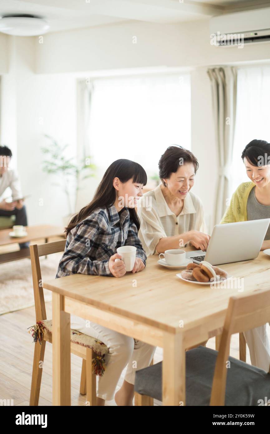 Three generations family using a computer Stock Photo - Alamy