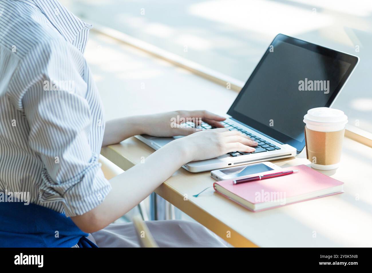 Hands of?businesswoman operating personal computer in?cafe Stock Photo ...