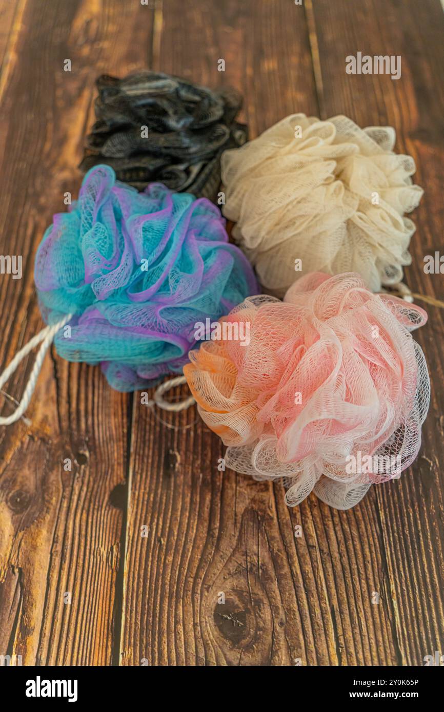 Collection of Sponges for scrubbing the body while showering Stock ...