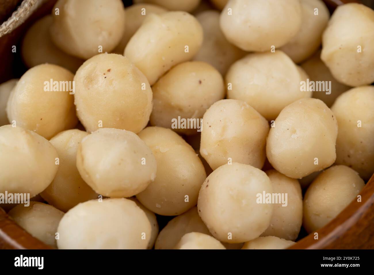 Peeled macadamia nuts on the table, crispy dried macadamia nuts peeled ...