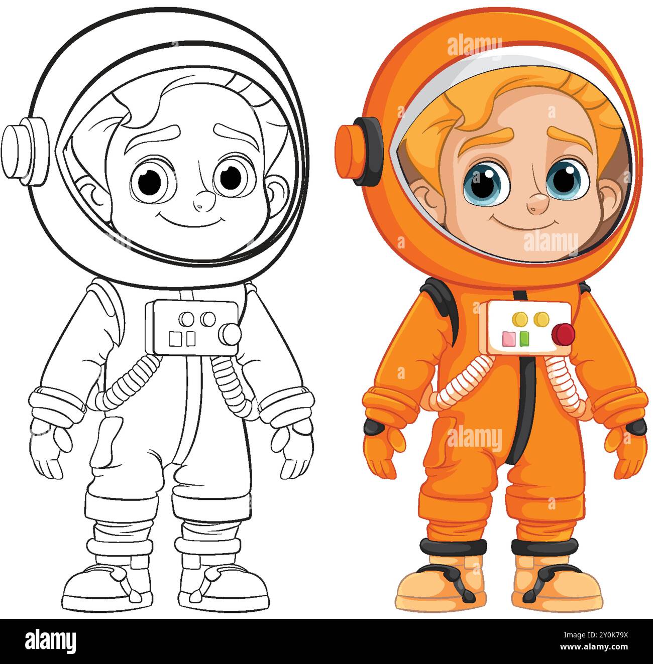 Colorful and black-and-white astronaut vector illustration Stock Vector ...