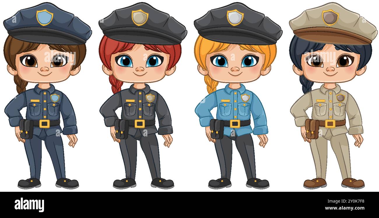 Four cartoon policewomen in different uniforms Stock Vector Image & Art ...