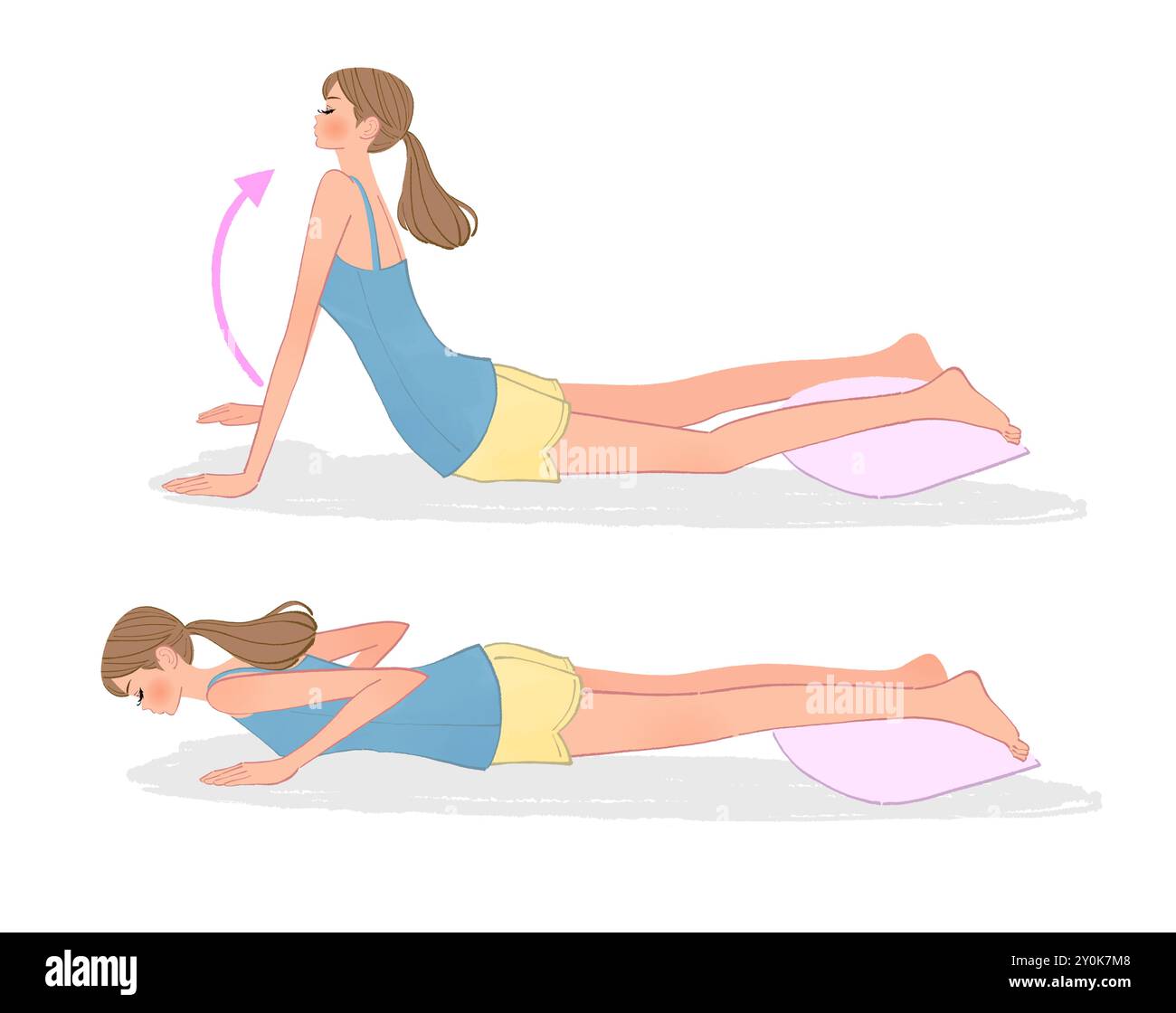 Girl?stretching to bend her upper body back?in prone posture Stock ...