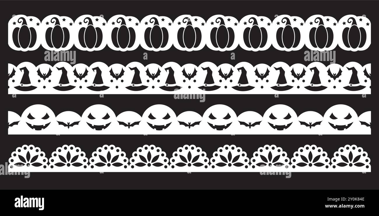 Hand drawn lace scalloped paper punch border halloween theme with ...