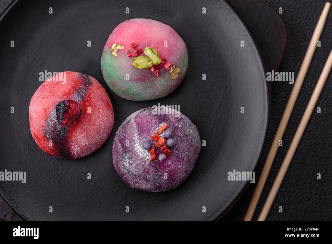 Delicious cold Japanese mochi dessert with colorful rice dough shell ...