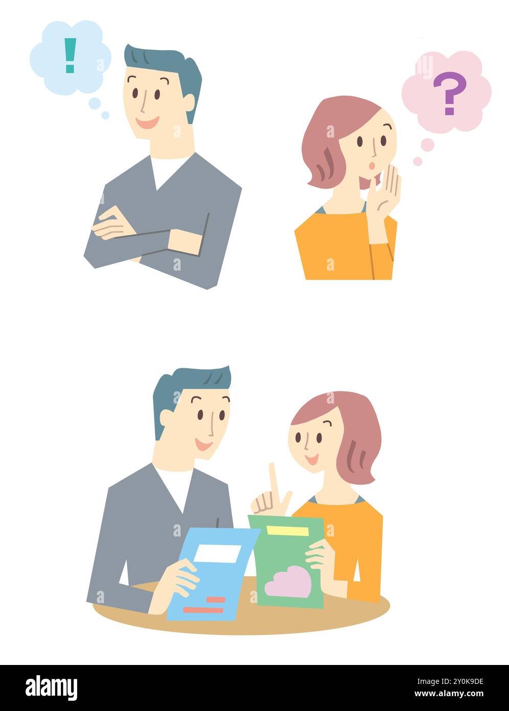 Married couples seeing the brochure, sufferring woman and understanding ...