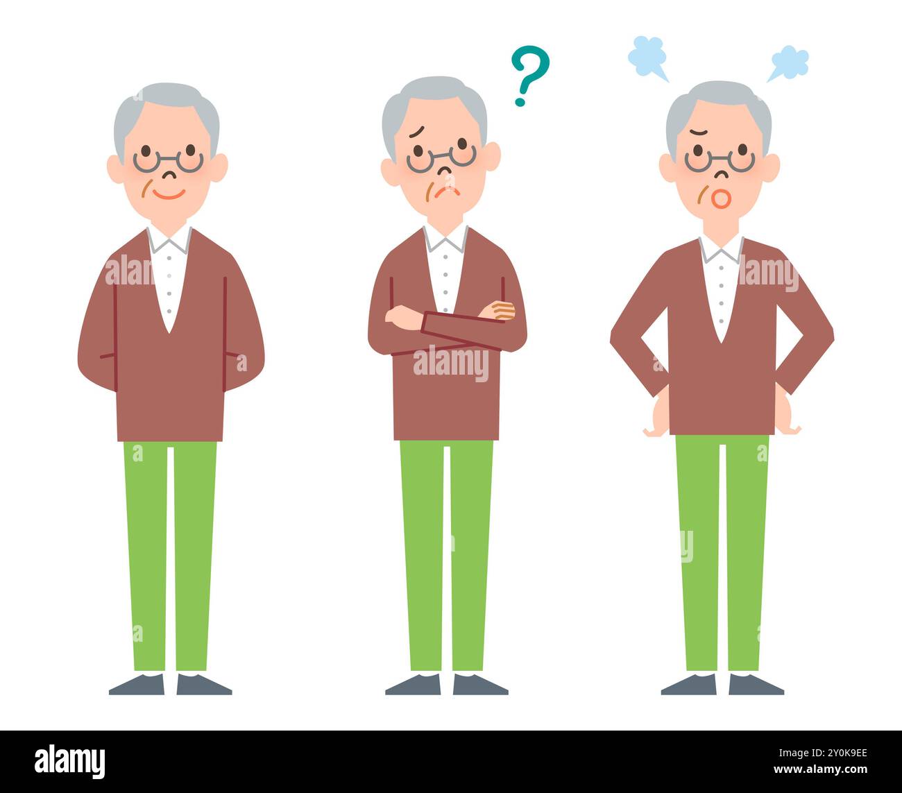 Three whole body expression patterns of an old men Stock Photo - Alamy