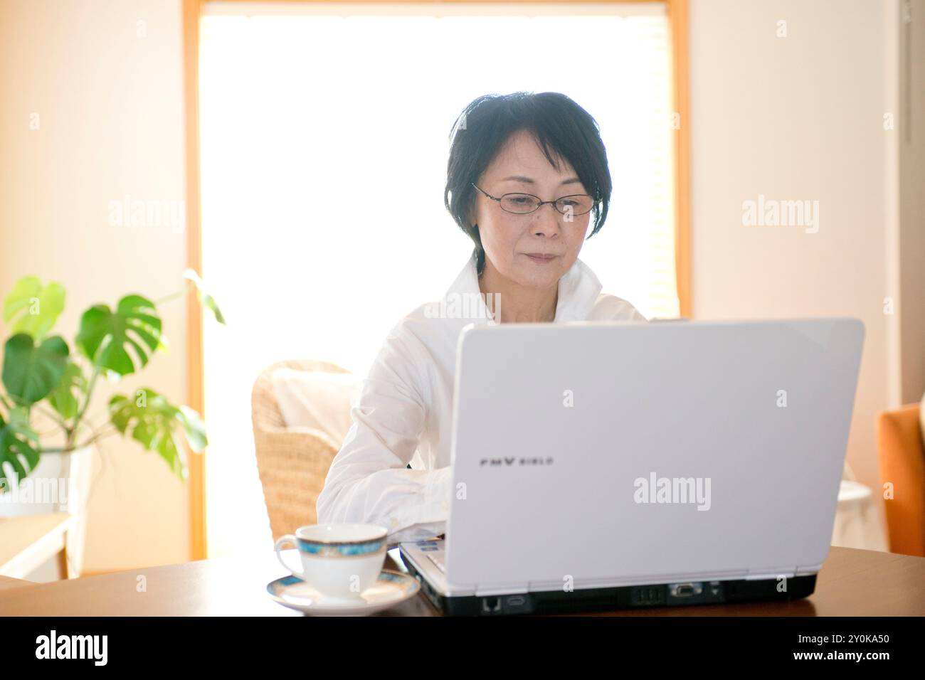 Senior woman facing personal computer Stock Photo - Alamy
