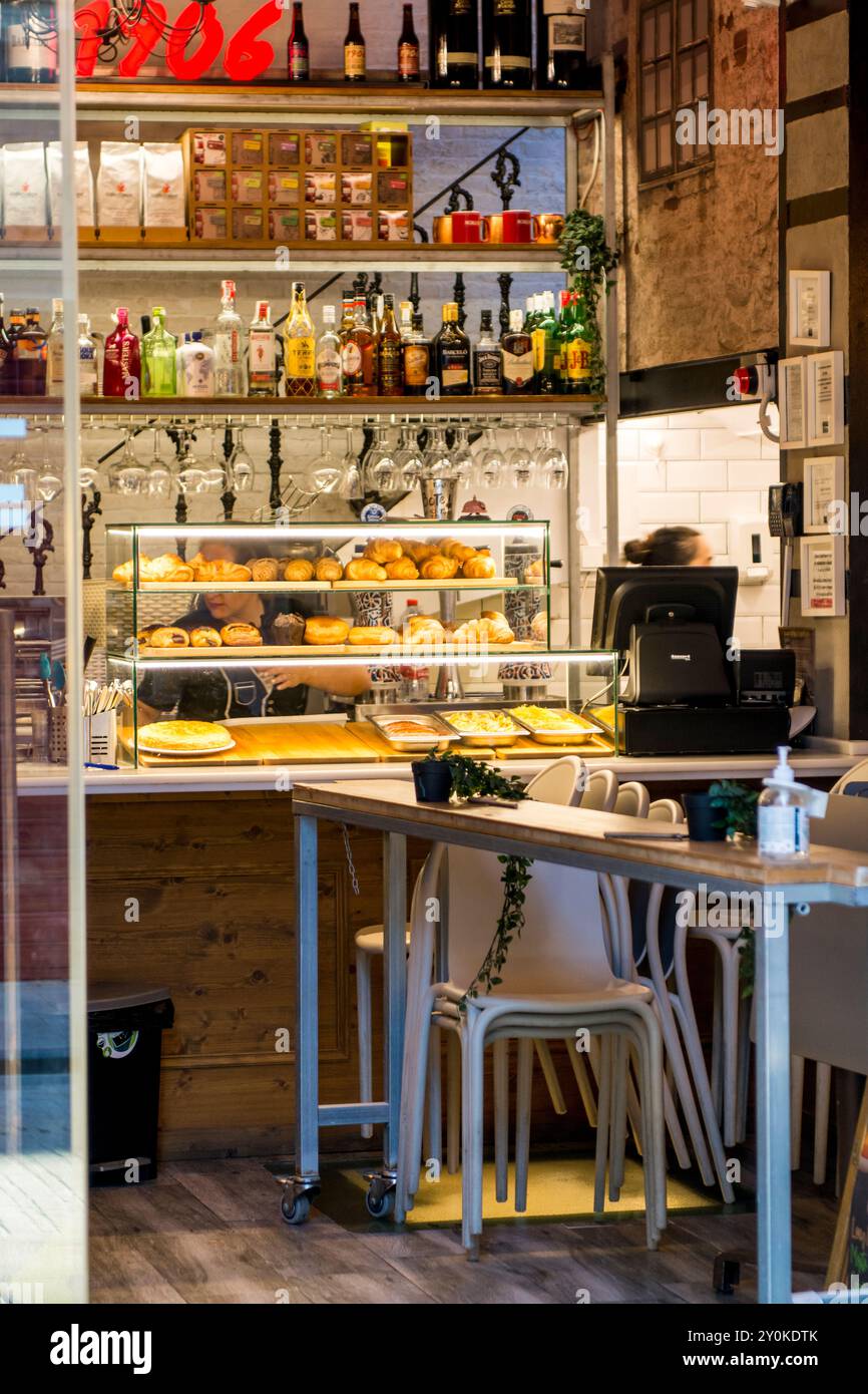 Small deli shop cafe in downtown Valencia, Valencia, Spain Stock Photo ...
