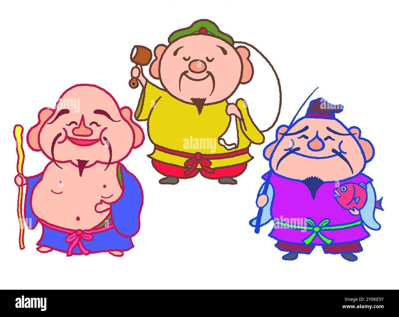 The Seven Deities of Good Luck, the pot bellied god of good fortune, Mahakala, and Ebisu Stock ...