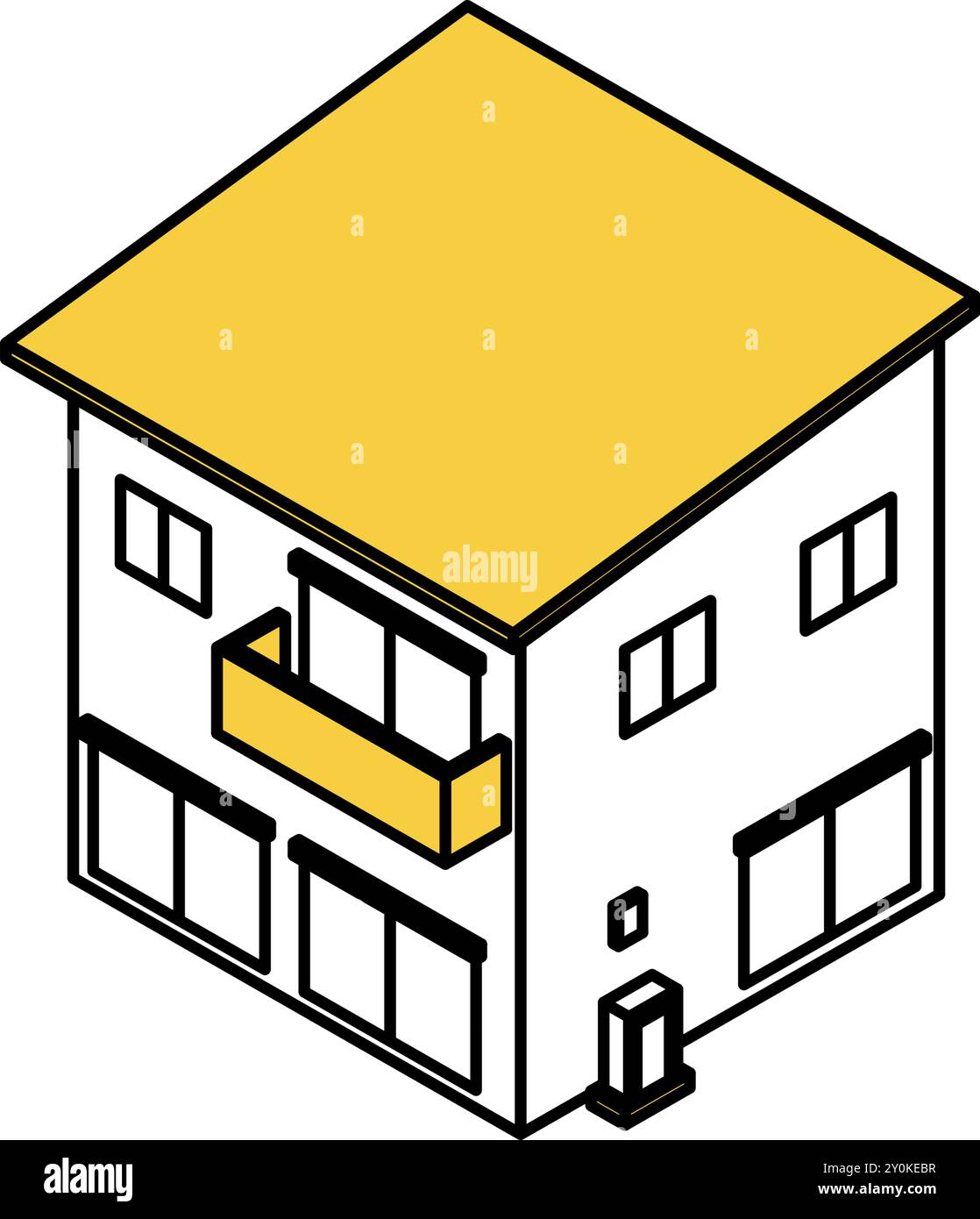 Isolated house, Isometric illustration with simple line drawings ...
