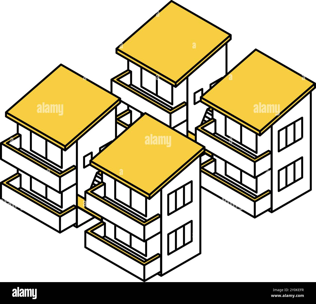 Apartment for rent, Isometric illustration with simple line drawings ...