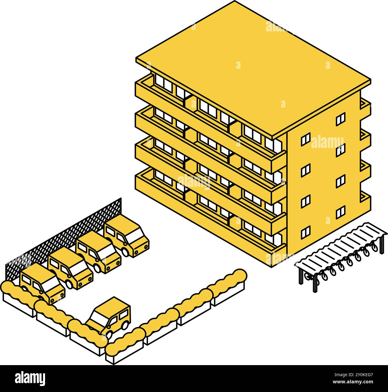 Apartments for rent with parking, Isometric illustration with simple ...