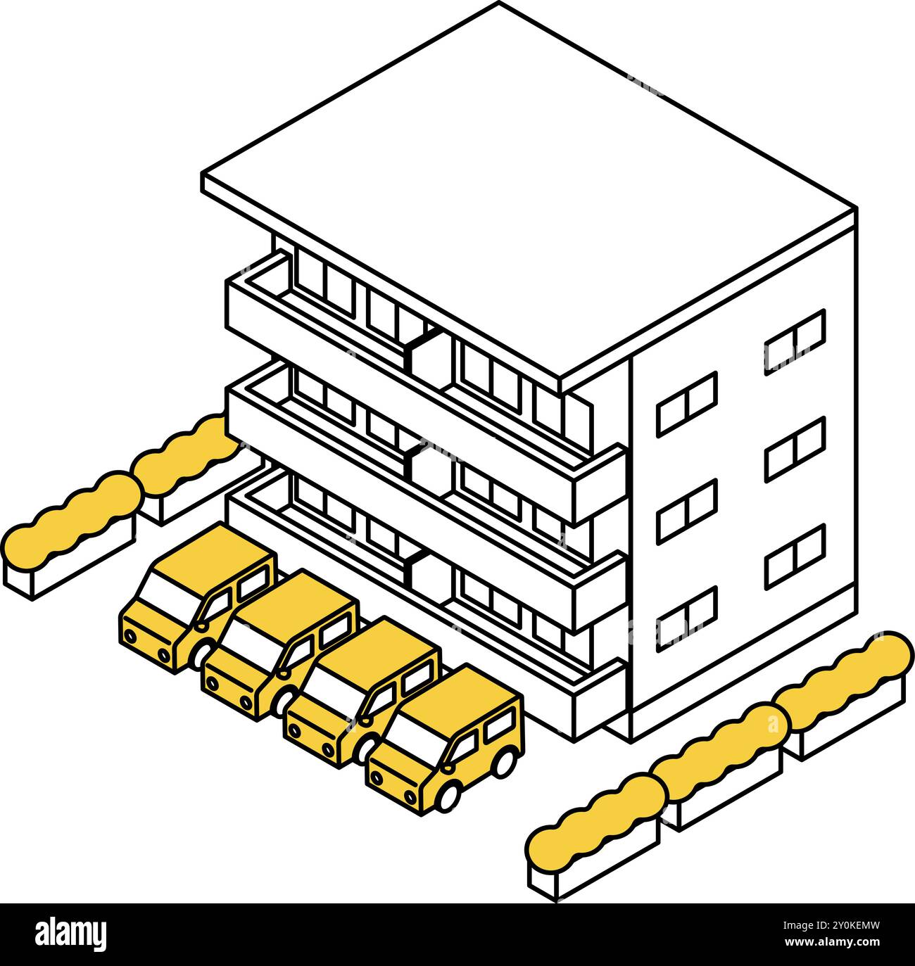 Apartments for rent with parking, Isometric illustration with simple ...