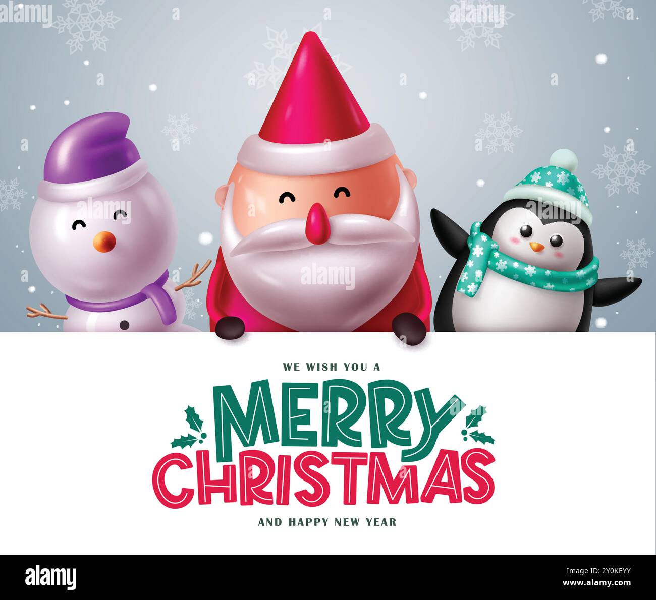 Christmas characters vector banner template. Merry christmas typography ...