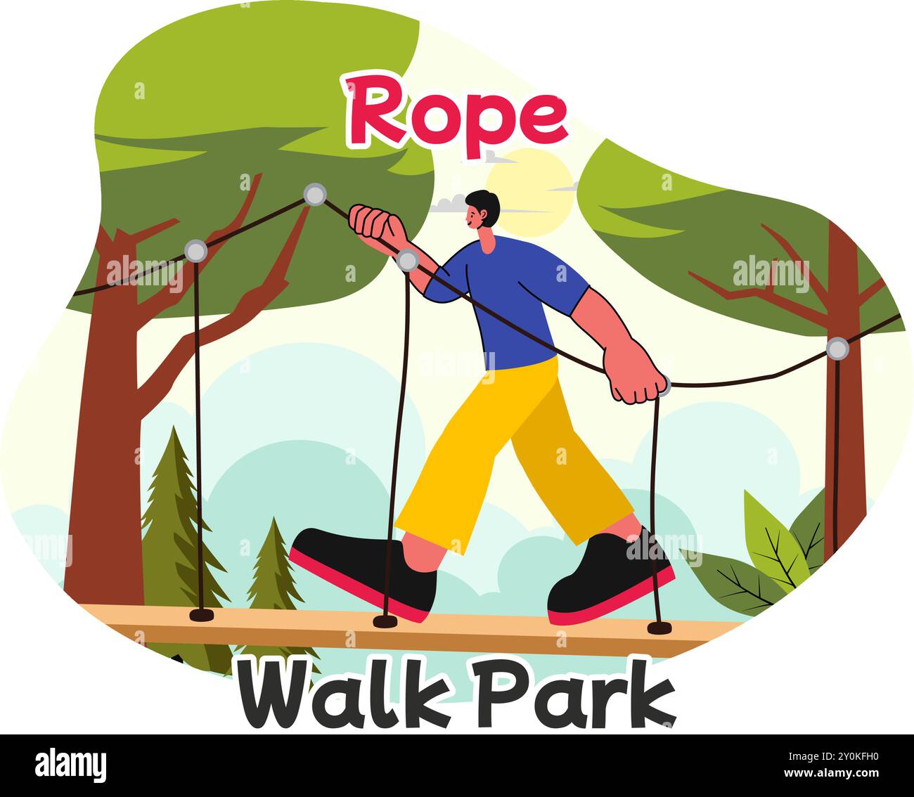 Rope Walk Park Vector Illustration of an Adventure Activity for ...