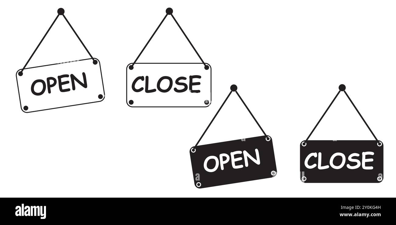 open and closed signs hanging icon vector welcome sign for store market ...