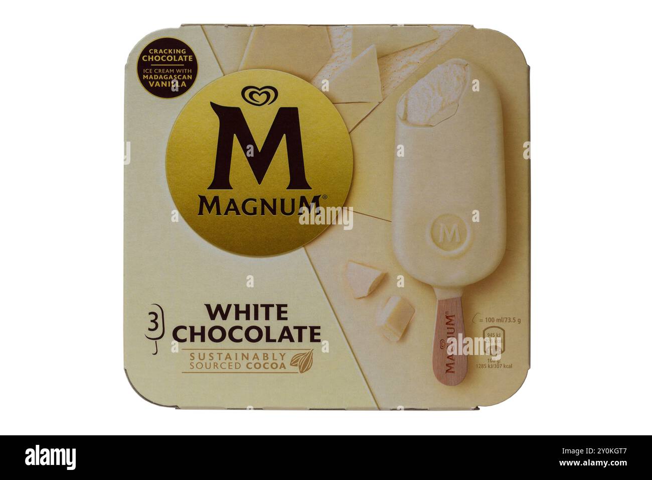 Box of Magnum White Chocolate icecreams ice creams isolated on white ...