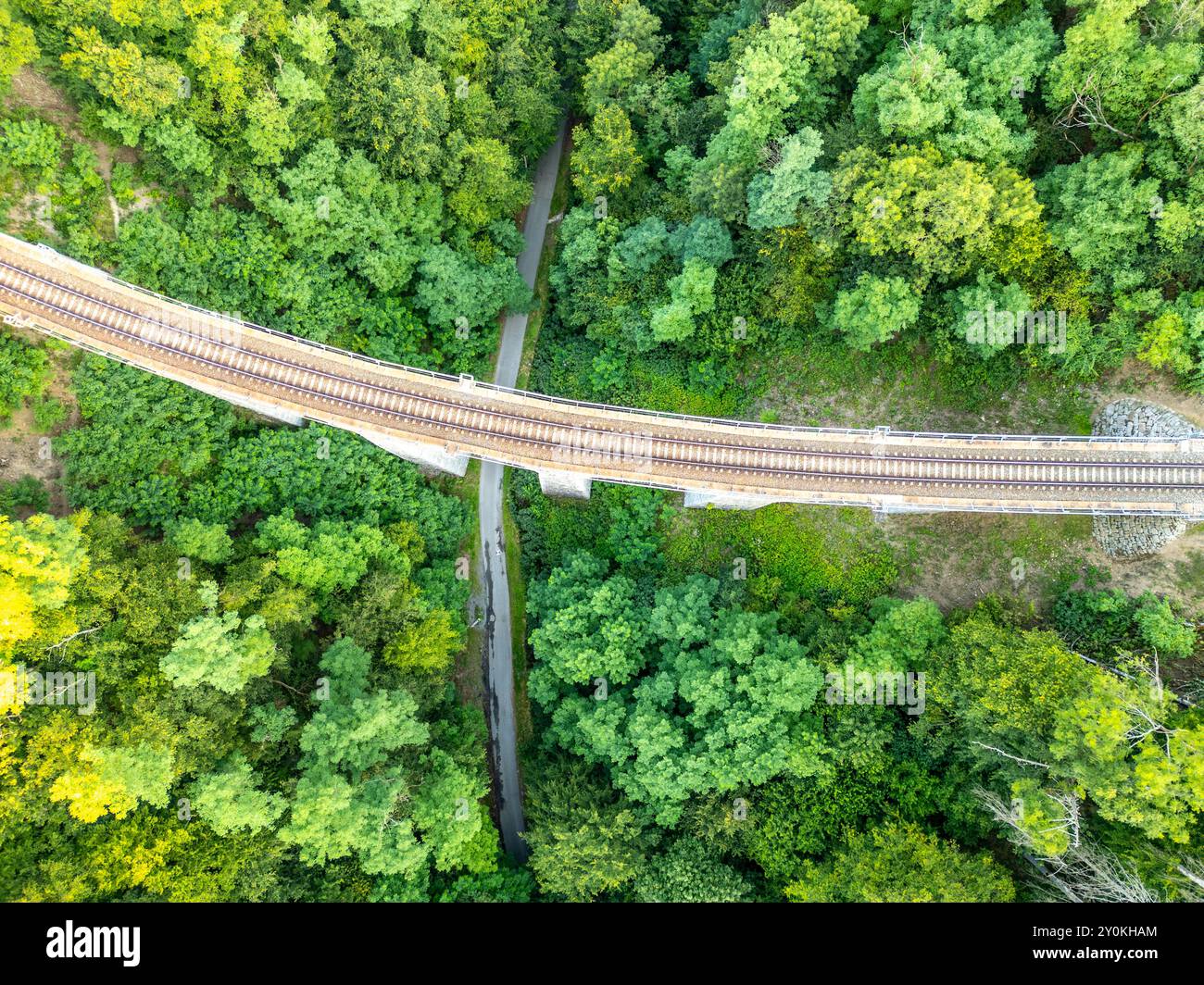 The Zampach stone railway bridge curves over lush greenery, showcasing ...