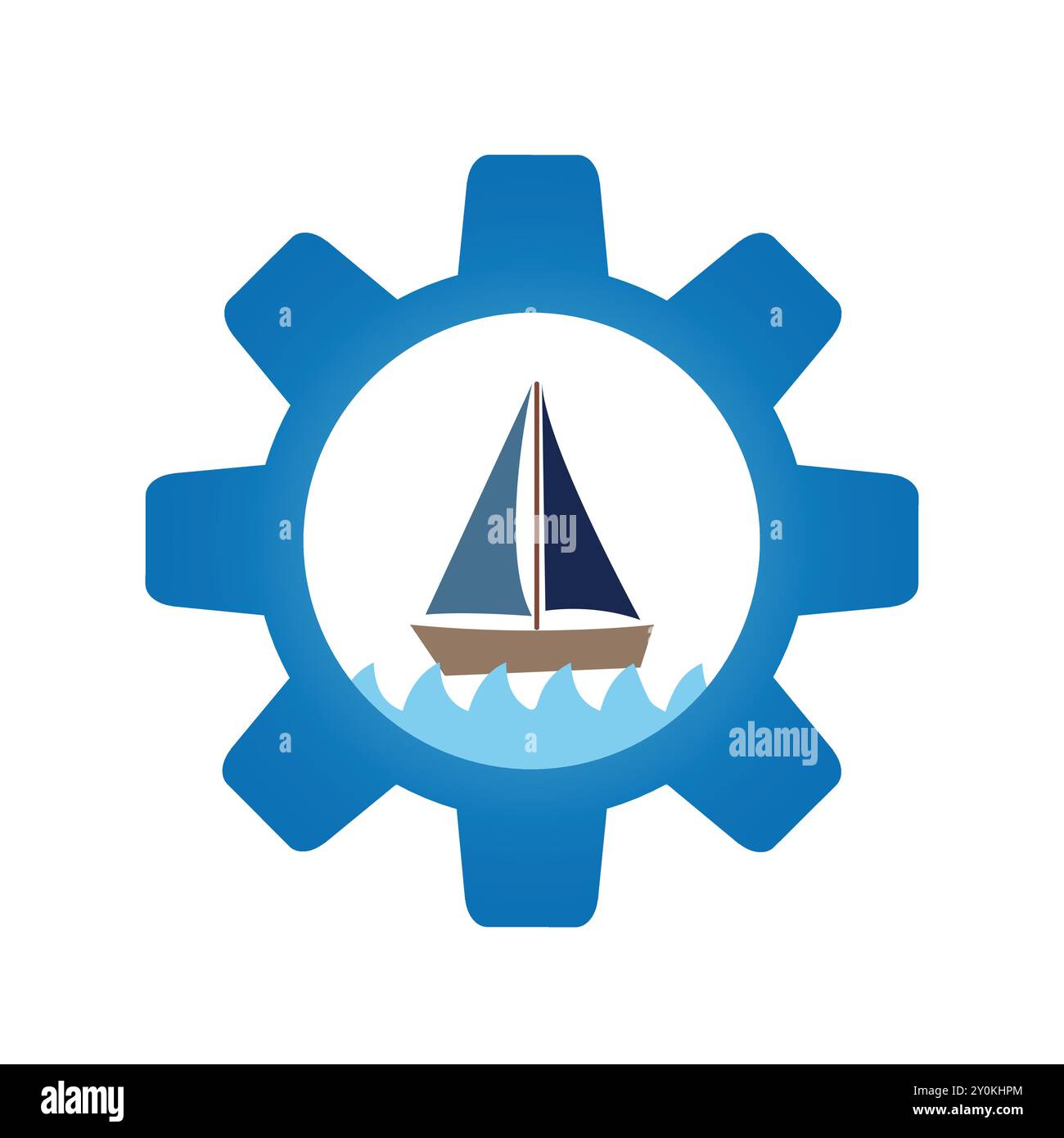Boat in a blue gear cog wheel Stock Vector Image & Art - Alamy