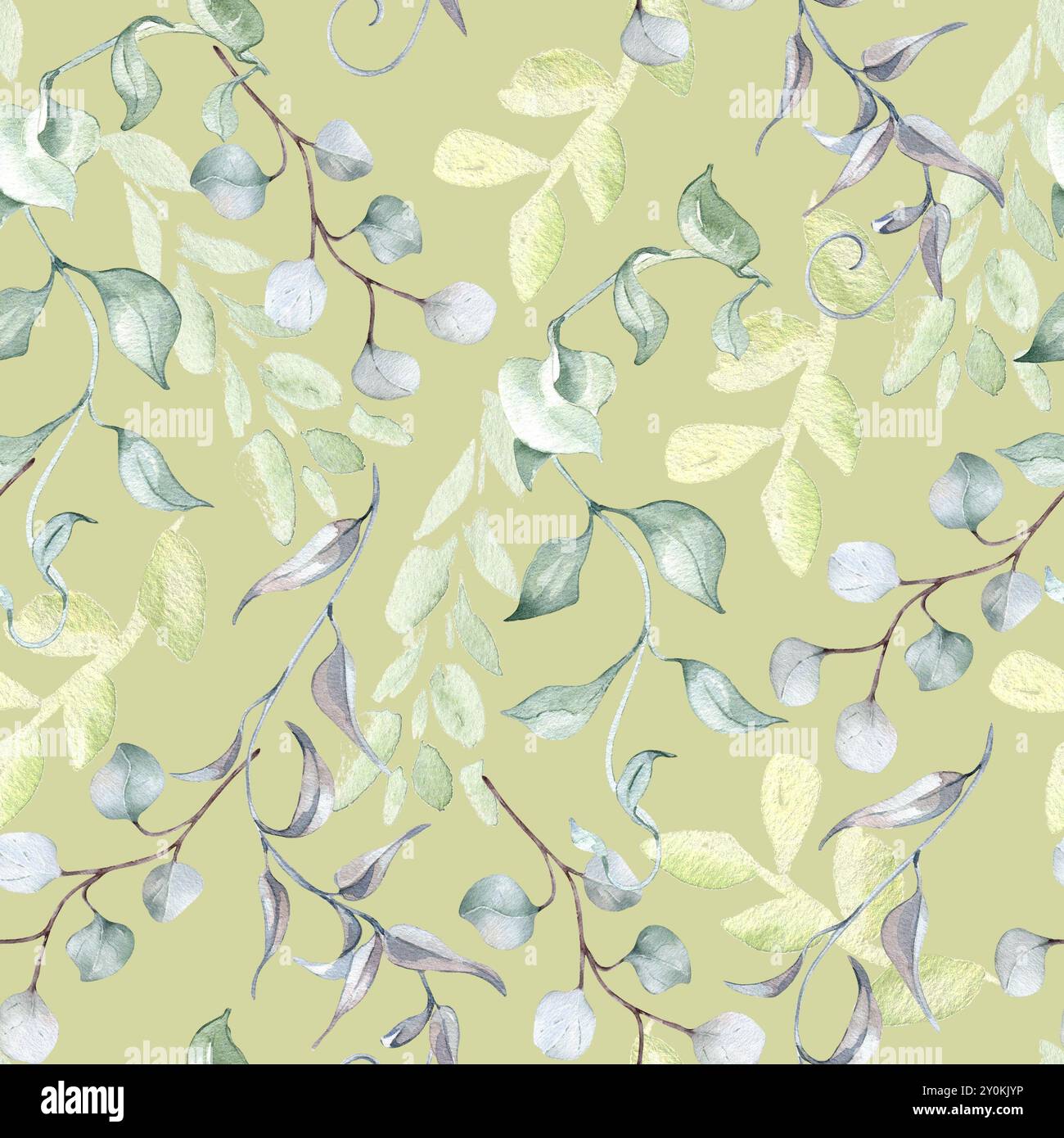 Watercolor seamless greenery pattern with twigs eucalyptus, leaves in ...