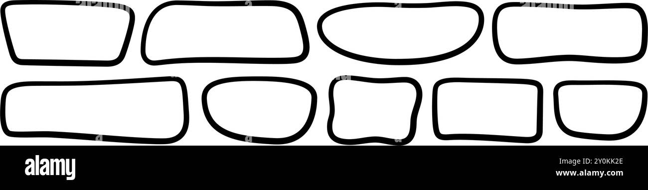 Hand drawn line organic rectangle frames. Abstract doodle liquid shapes. Organic free flat blobs ...
