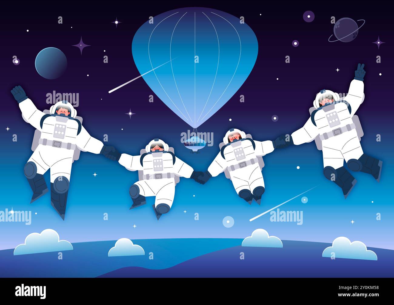 Astronauts wearing space suits and running around in zero gravity Stock ...