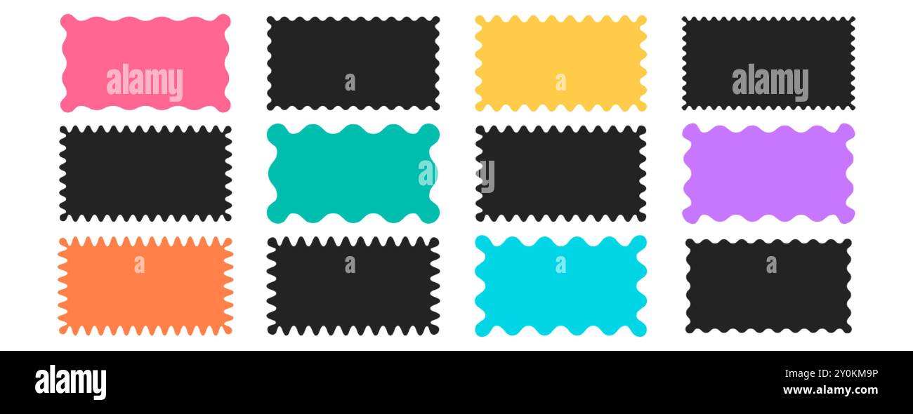 Color rectangle frames with wiggly borders. Torn paper, jagged ...