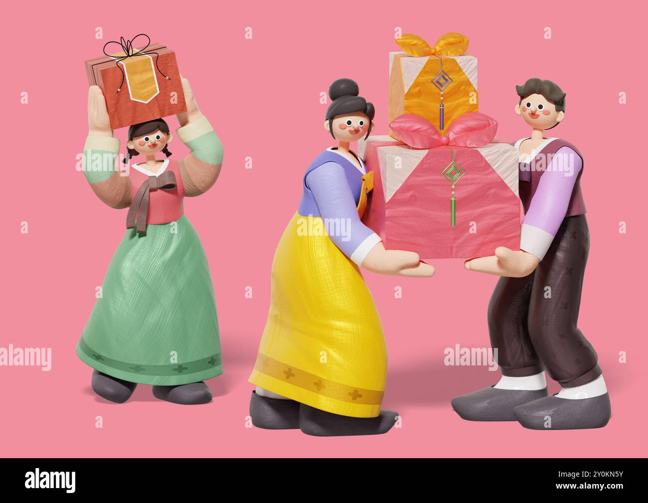 A family bringing Chuseok gifts Stock Photo - Alamy
