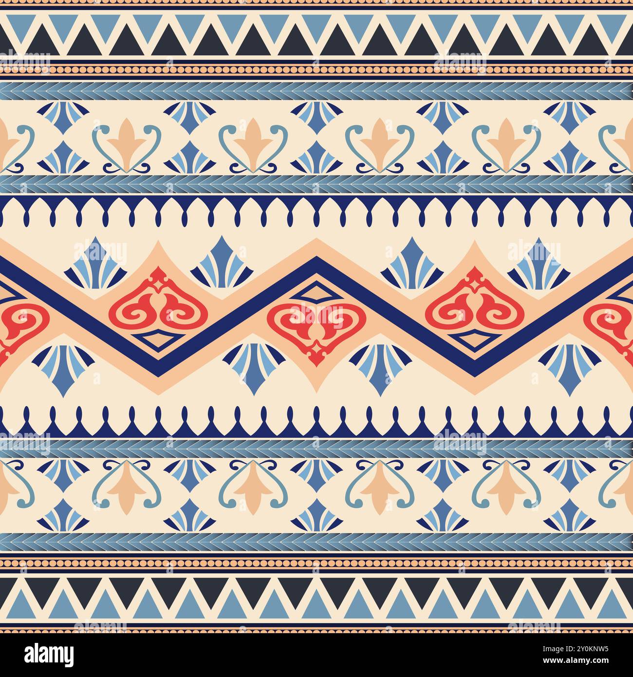 Seamless fabric pattern design with ancient art and scrolling motifs in ...
