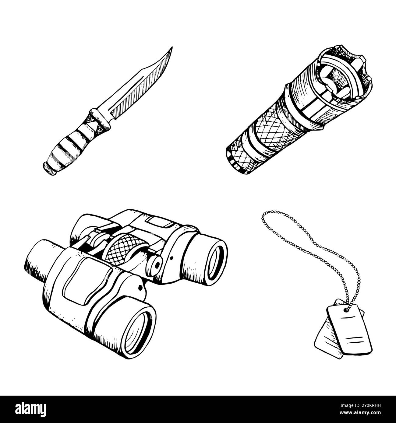 Tactical flashlight binoculars knife soldier badge Stock Vector Image ...