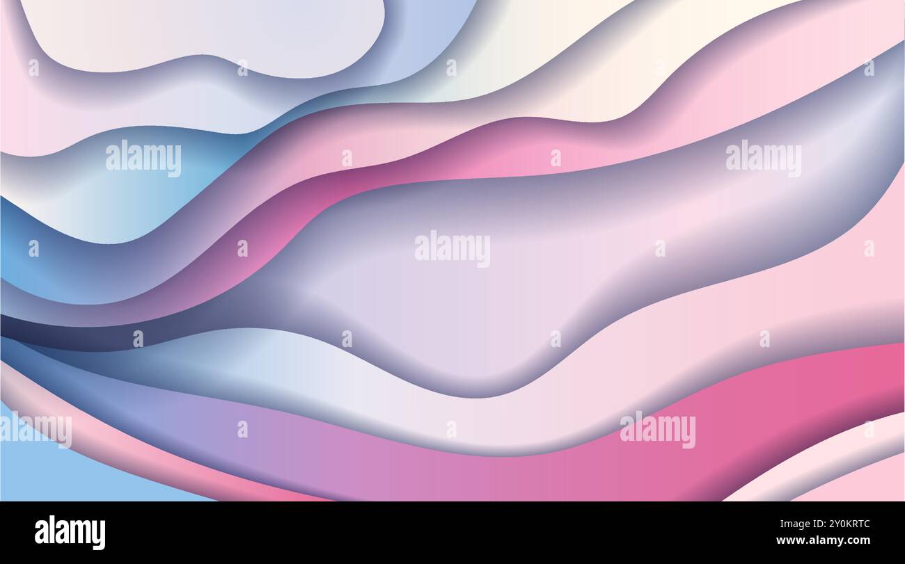 Abstract design showing layered wavy patterns in purple, blue, and pink ...