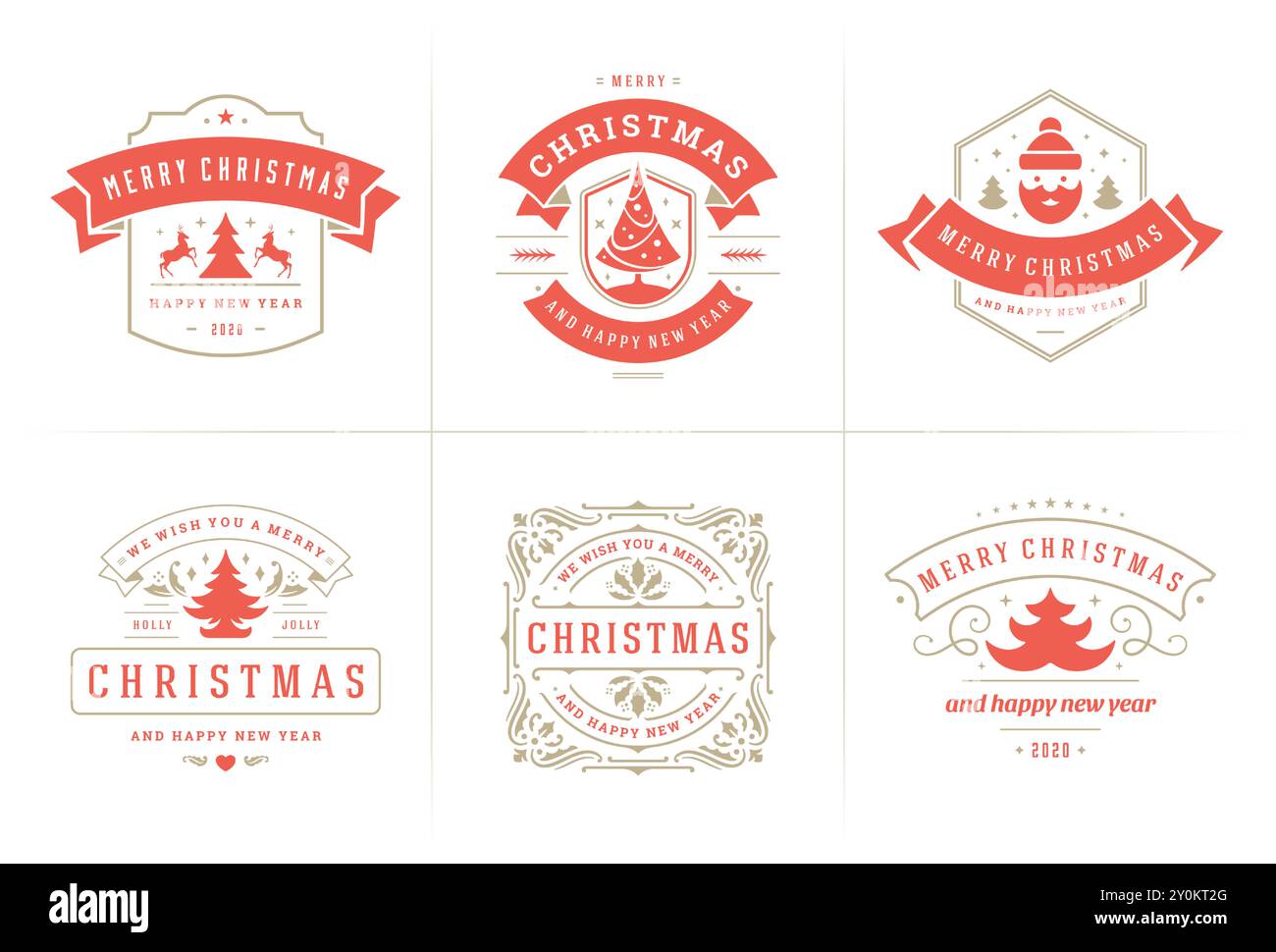Christmas vector ornate labels and badges set with happy new year ...