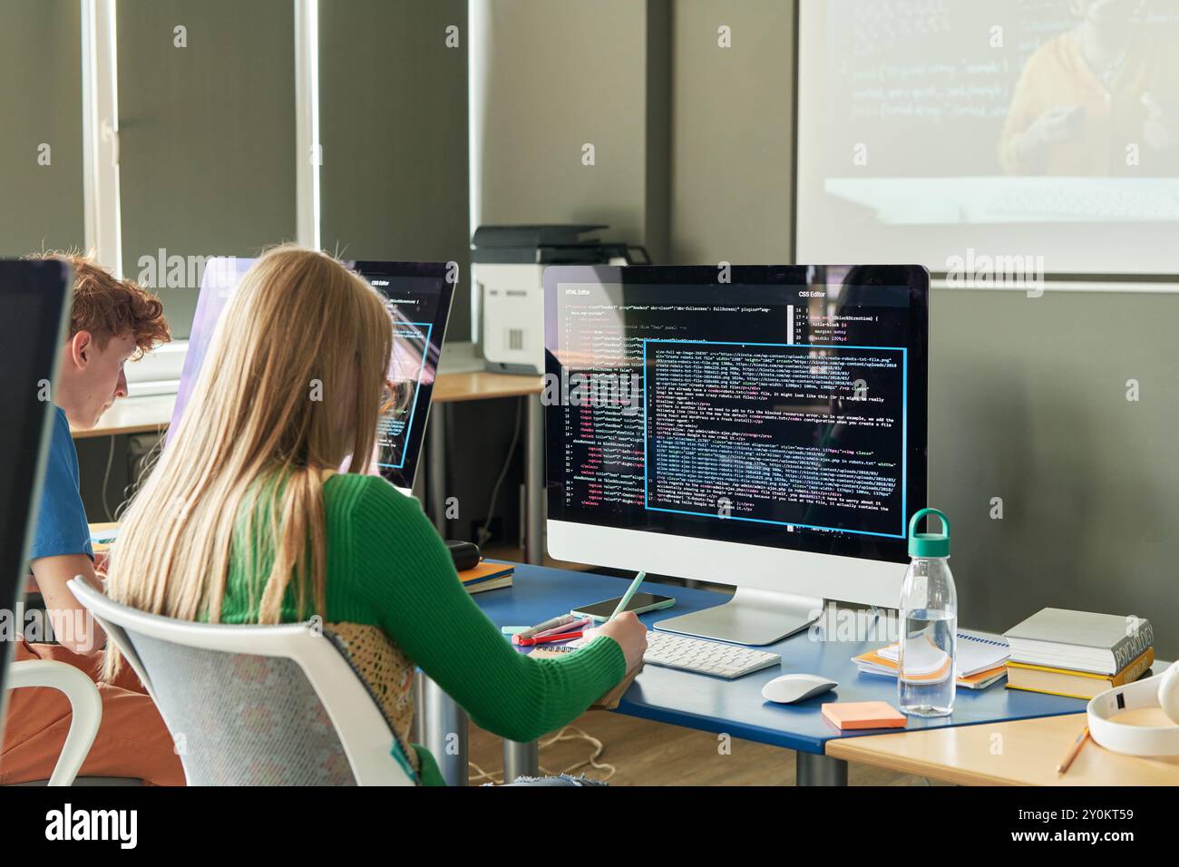 Student Studying on Computer IT Class in School in Classroom Stock ...