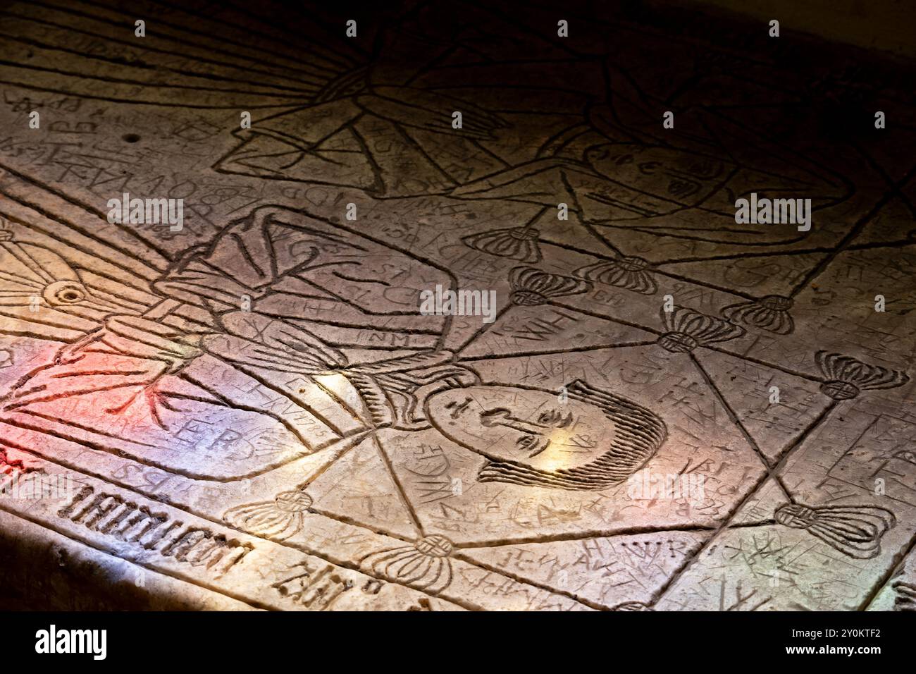 Incised stone slab to John Vernam and wife, St. Mary`s Church, Ashwell ...