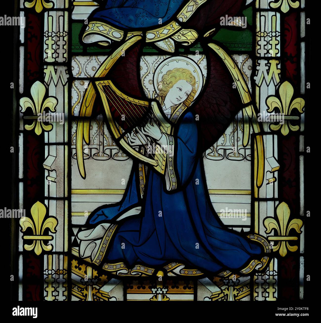 Angel musician stained glass, St. Mary`s Church, Ashwell, Rutland ...