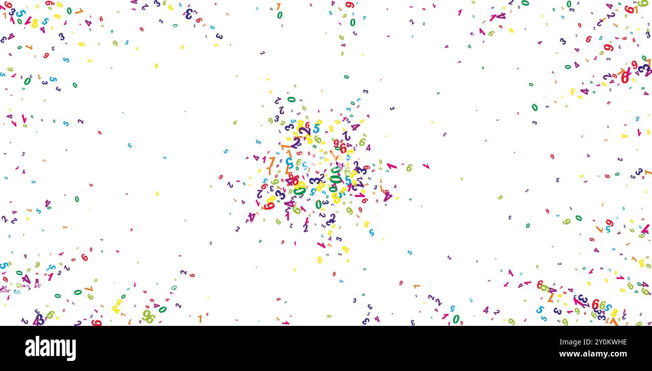 Scattered numbers. Colorful childish digits flying chaotic. Back to ...
