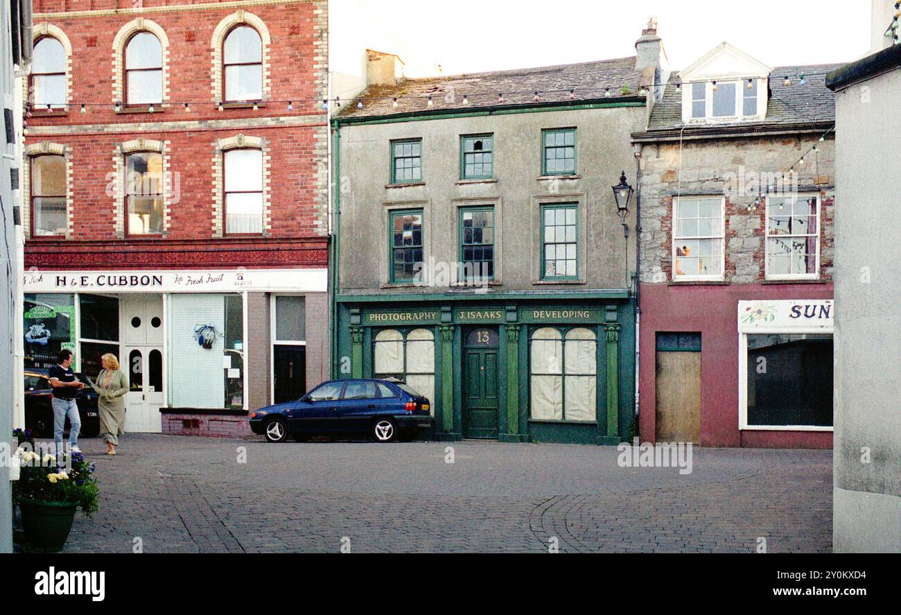Shops in Malew Street viewed from Bank Street in Castletown, Isle of ...