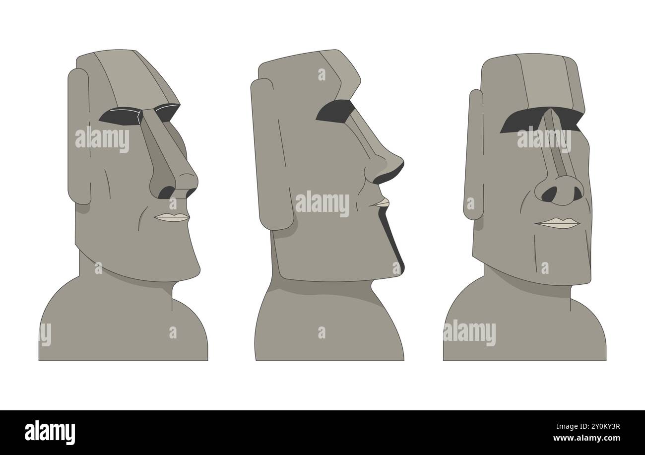 Group of Moai statues 2D linear cartoon objects set Stock Vector Image ...