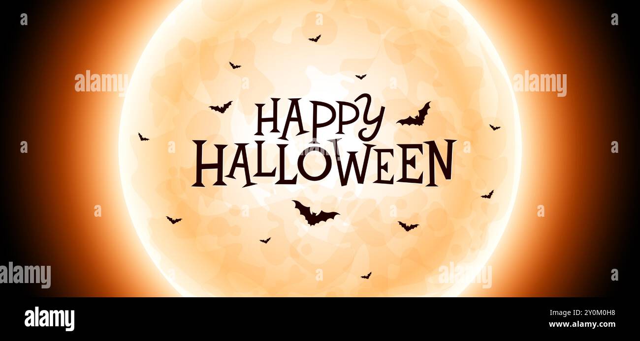 Happy Halloween Banner Design with Typography Lettering, Moon and ...