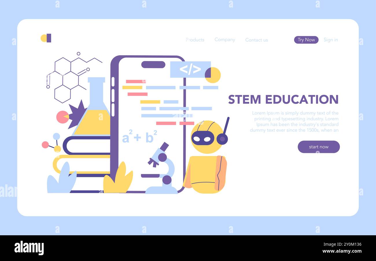 STEM Education concept. Interactive online learning platform with elements of science and ...