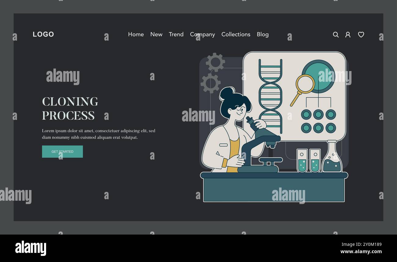 Biotechnology concept. A scientist examines samples under a microscope ...