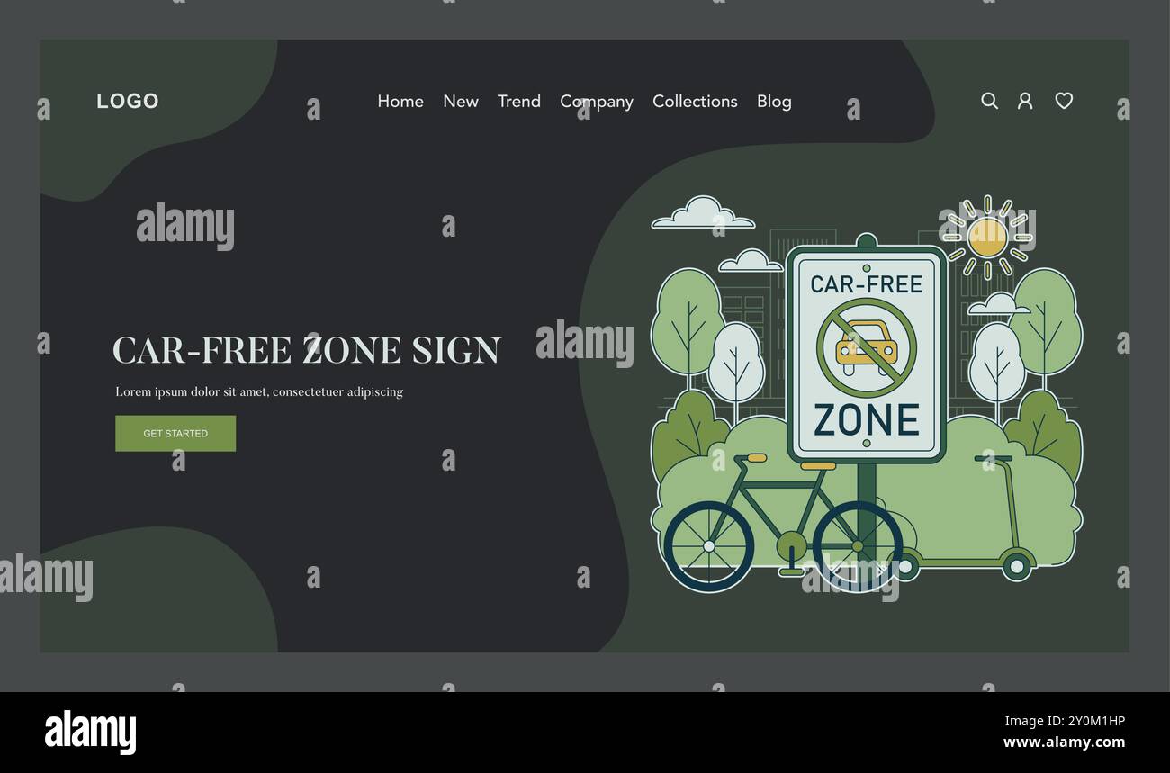 World Car Free Day concept. Illustration of a car-free zone sign with bicycles, promoting eco ...