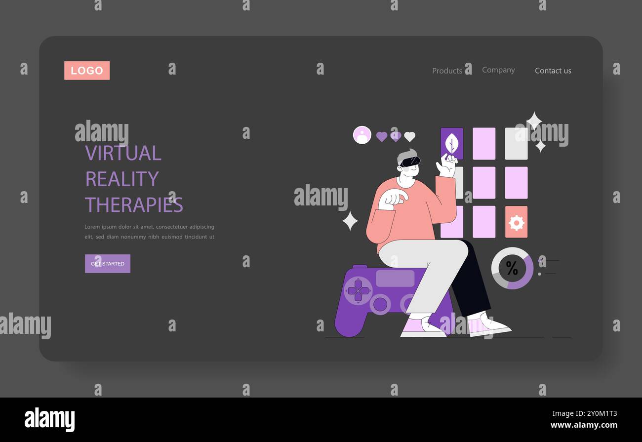 Virtual reality therapies concept. A serene user explores interactive ...